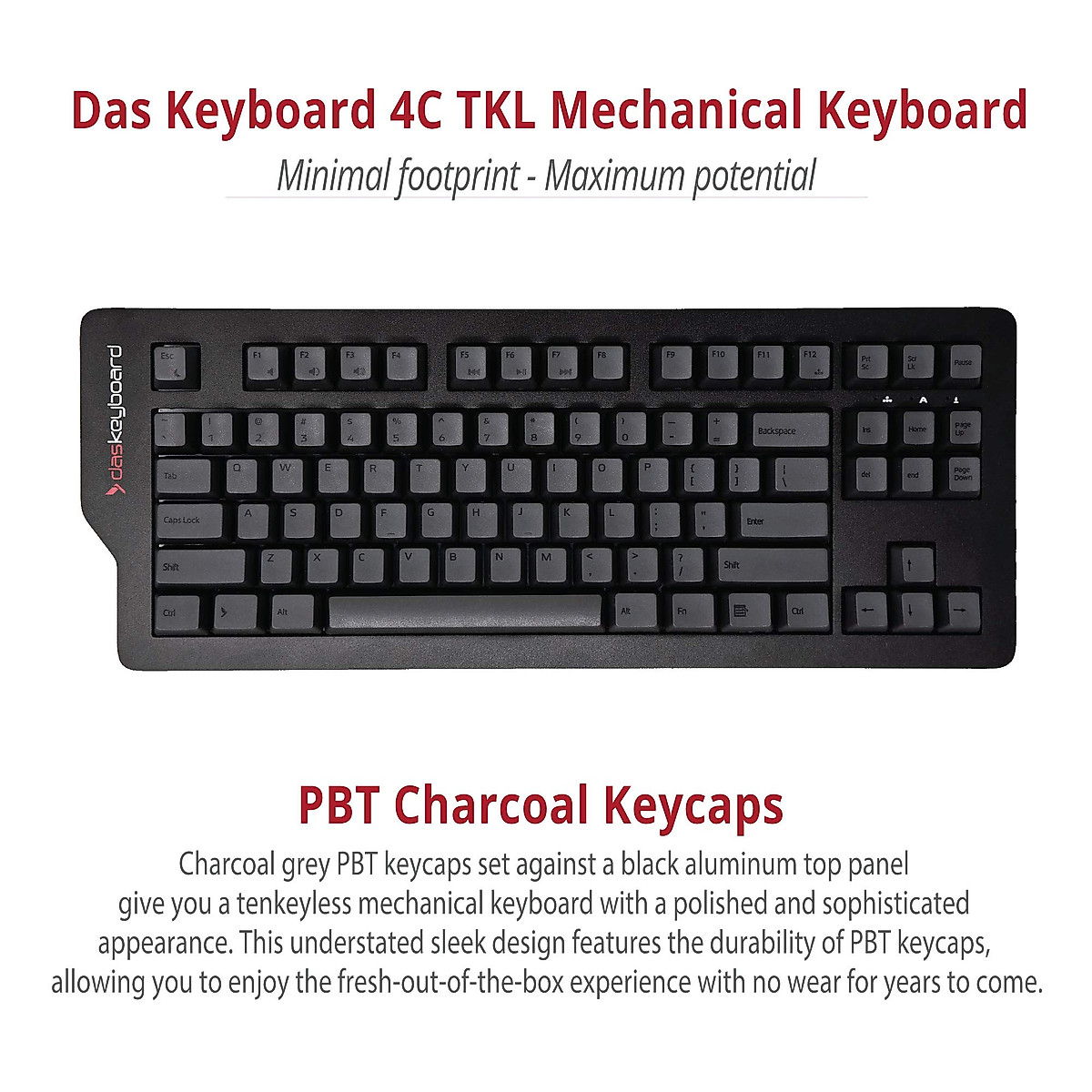 Das Keyboard 4C TKL Wired Tenkeyless Mechanical Keyboard, Cherry MX Brown Mechanical Switches, Premium PBT Keycaps, 2-Port USB Hub (87 Keys, Black Keyboard, Gray PBT Keycaps)