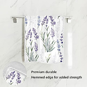 COOLDEER Purple Lavender Flower Towels Cotton Hand Towels, 30" x 15" Inch Floral Washcloth Super Soft & Absorbent Lightweight Polyester Bath Towels for Home Bathroom Hotel Gym Swim Spa Pool