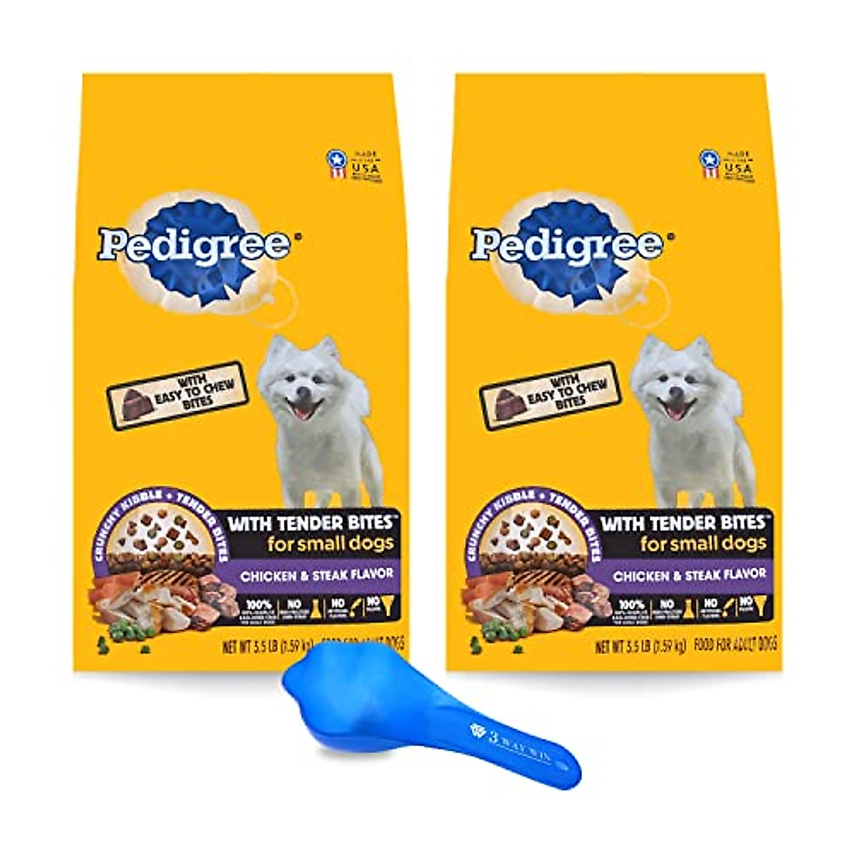 Pedigree Small Dog Food Dry Tender Bites Bundle | Includes 2 Bags of Chicken & Steak Flavor Pedigree Dog Food Dry Tender Bites (3.5 LB) | Plus Paw Food Scoop!