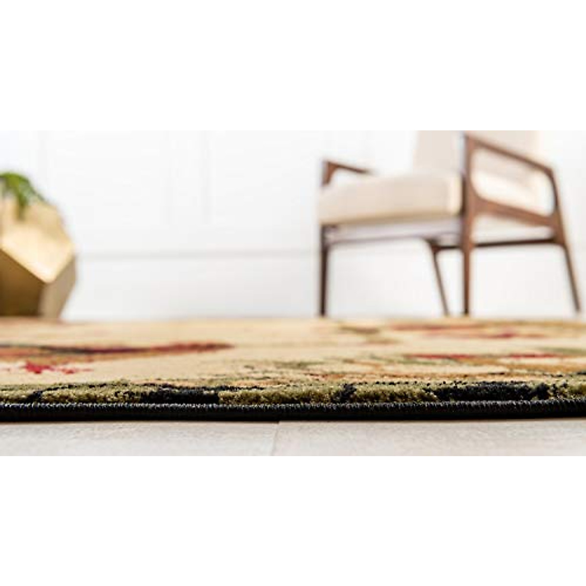 Unique Loom Barnyard Collection French Country Inspired Cottage Rooster Design Area Rug (4' 0 x 4' 0 Round, Ivory/Olive)
