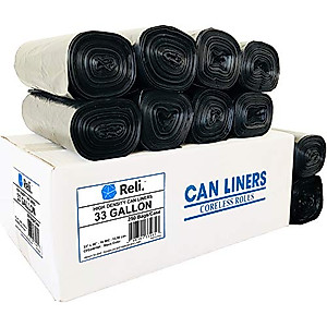 Reli. 33 Gallon Trash Bags Heavy Duty (250 Count Bulk), Made in USA | Black Garbage Bags 30 Gallon - 32 Gallon - 35 Gallon, Bulk Trash Bag Can Liners