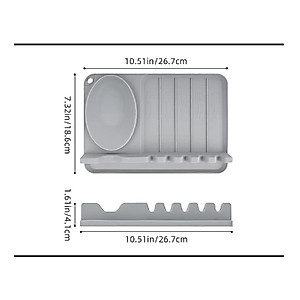 Keppa Silicone Spoon Rest, Utensil Holder, Gray, With Drip Pad for Multiple Utensils, Heat Resistant, 10.51x7.32 inches