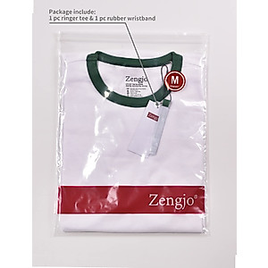 Zengjo Men's Ringer Tee Crewneck Athletic T Shirts Short Sleeve Sport Shirt for Men(White/Pine Green,S)