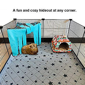 RIOUSSI Guinea Pig Hideout Hideaway Corner Fleece Toys Cage Accessories with Reversible Sides, Geo/Gray+Blue x 1 Curtain