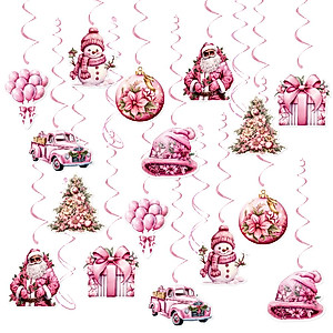 36Pcs Pink Christmas Hanging Swirl Decorations, Christmas Ceiling Streamers, Snowflake Swirls Decoration for Winter, Xmas Ornaments Pink Christmas Decor Pink Girls Birthday Party Supplies Favor