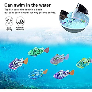 LAVIZO Interactive Robot Fish Toys for Cat/Dog(6 Pcs), Activated Swimming in Water with LED Light, Swimming Bath Plastic Fish Toy Gift to Stimulate Your Pet's Hunter Instincts