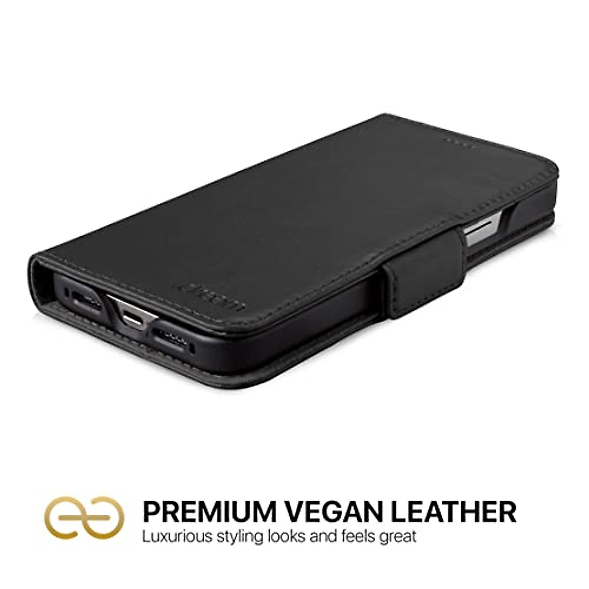 Dreem Fibonacci 2-in-1 Wallet Case for Apple iPhone 13 - Luxury Vegan Leather, Magnetic Detachable Shockproof Phone Case, RFID Card Protection, Magsafe Compatible - Black