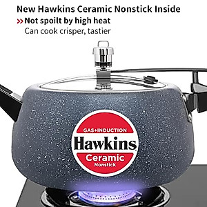 Hawkins 5 Litre Ceramic Nonstick Pressure Cooker, Induction Inner Lid Cooker, Granite Contura shaped Cooker, Best Cooker, Blue (ICC50)
