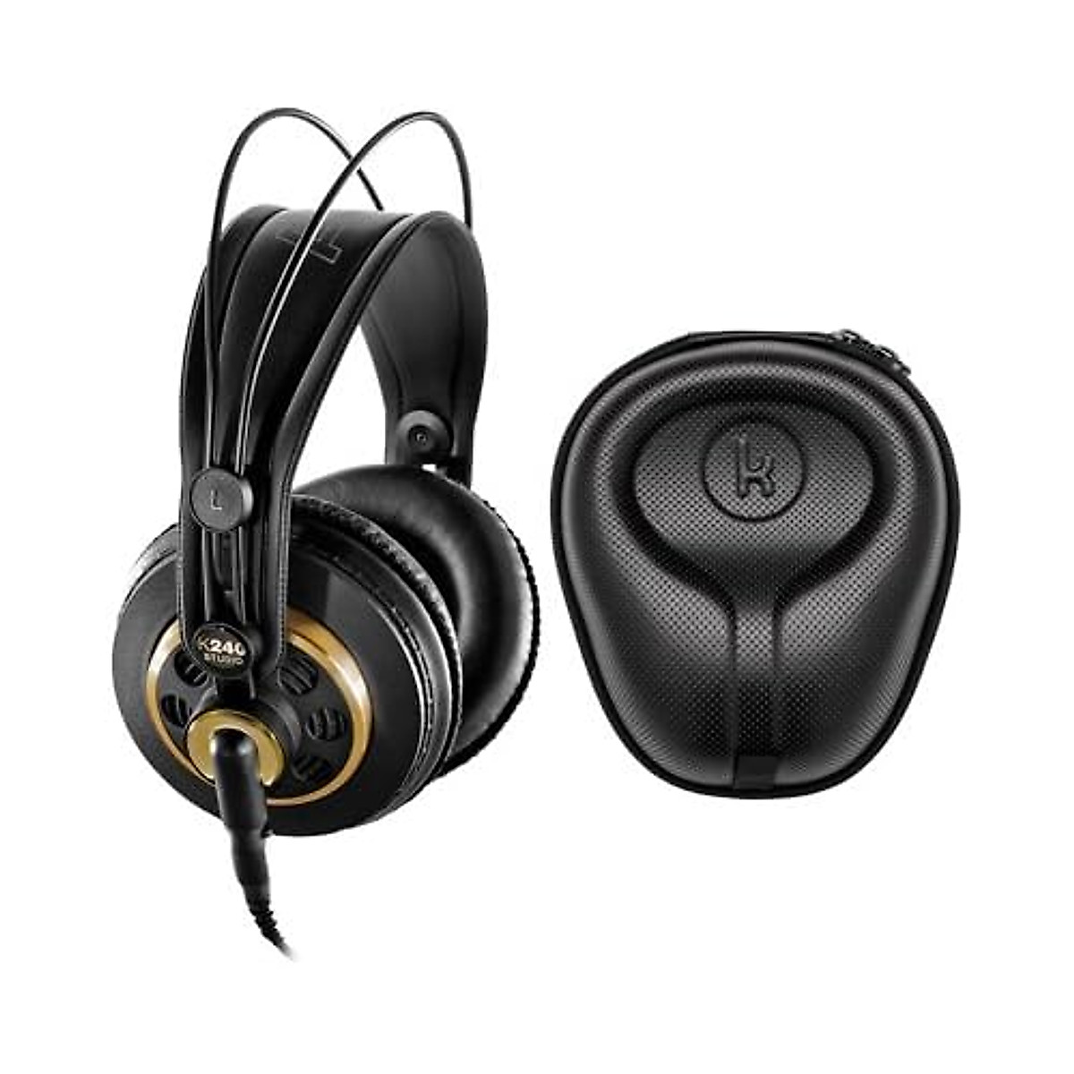 AKG K240 Studio Professional Semi-Open Over-Ear Stereo Headphones Bundle with Hard Shell Headphone Case (2 Items)