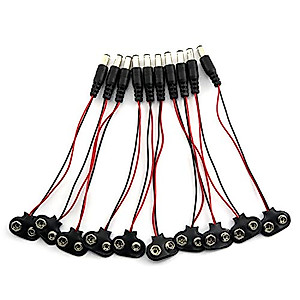 RuiLing 10-Pack 9V T Type Battery Clip Connector Socket with DC Plug 2.1 X 5.5mm