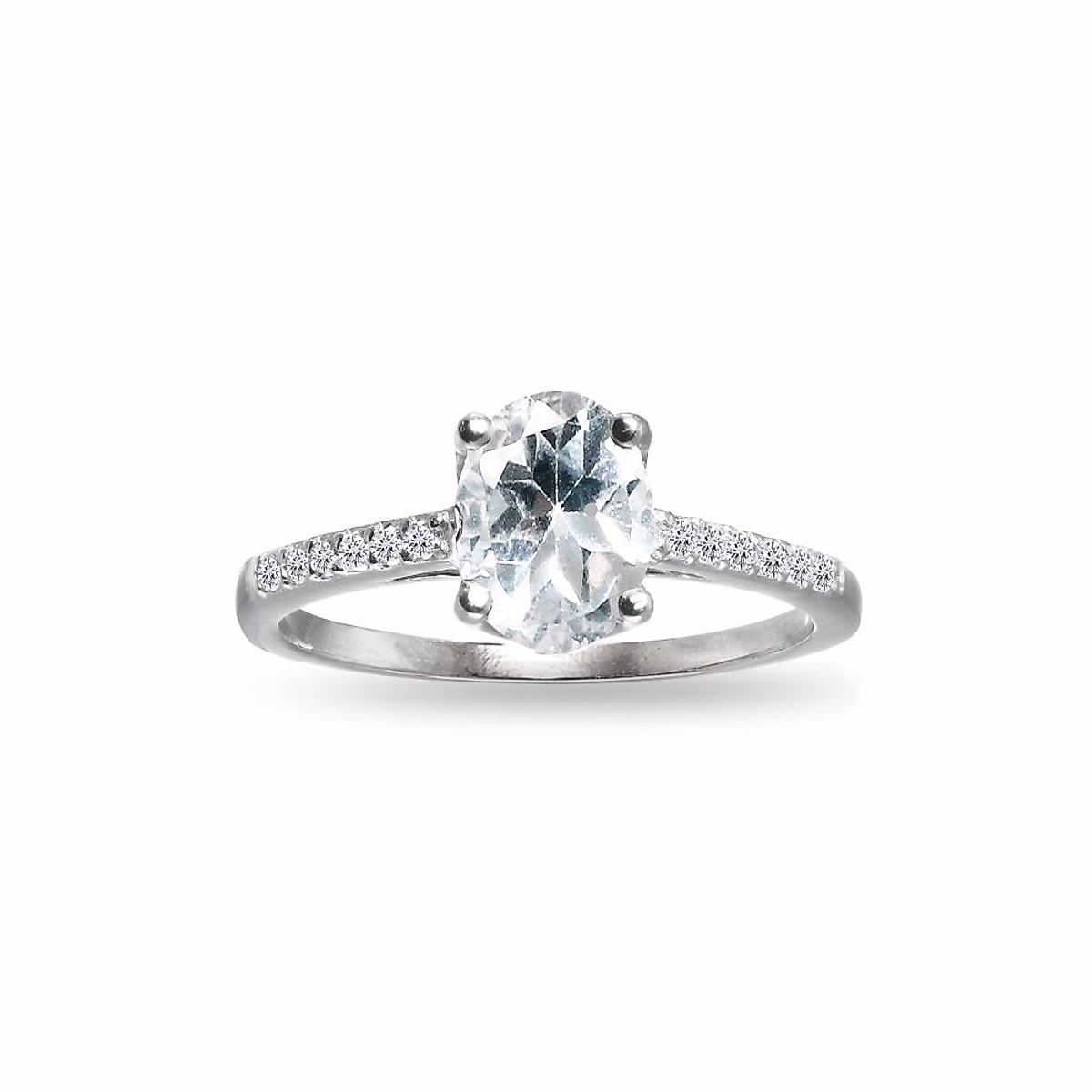 B. BRILLIANT Sterling Silver Genuine Light Aquamarine & White Topaz Oval Crown Ring, Size 5