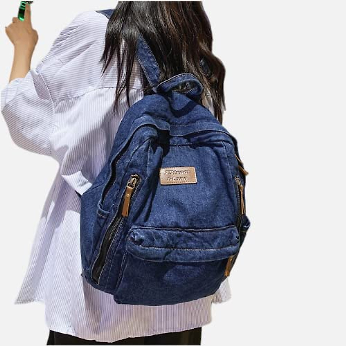 Panymmy Denim Backpack for Girls,Jean Backpack for Women Daypack Jeans Rucksack Travel School Bookbag Shoulder Bag (Navy Blue)