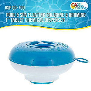 U.S. Pool Supply Pool & Spa Floating Chlorine & Bromine 1" Tablet Chemical Dispenser, 5" Diameter, Collapsible Floater