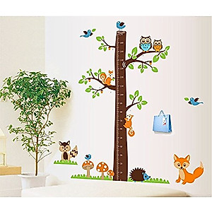 COVPAW® Wall Stickers Height Chart Measure Scale Decor Zoo Animal Owl Tree Growth Chart Kids Nursery Baby Room