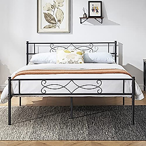 VECELO 14" Full Size Metal Platform Bed Frame with Headboard,Premium Steel Slat Support No Box Spring Needed,Noise-Free Anti-Slip,Easy Assembly