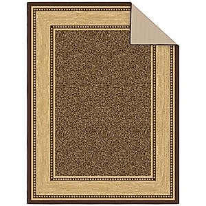 Machine Washable Bordered Design Non-Slip Rubberback 5x7 Traditional Area Rug for Living Room, Bedroom, Kitchen, Dining Room, 5' x 6'6", Brown