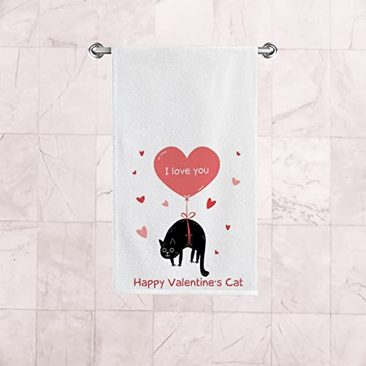 My Little Nest Cute Cat Flying on Heart Ballon Hand Towels Set for Bathroom Kitchen Towels Absorbent Bath Towel Fingertip Towel Multiprupose for Guest Gym Spa Bar 30 x 15 inch