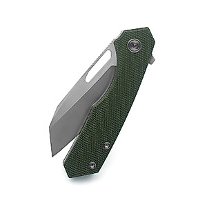 Miguron Knives M Keryx Flipper Folding Knife 3.17" Satin 14C28N Blade Green Micarta Handle With Titanium Pocket Clip Camping Hiking Pocket Knife MGR-813MGN
