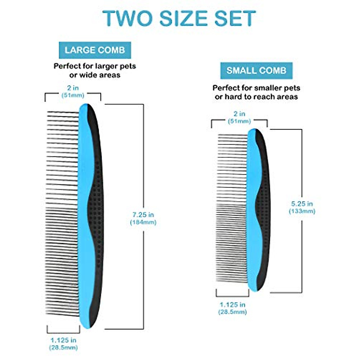 Pets First 2 Pack Dog Comb Small & Large PET Comb for Small & Large Breeds & Areas. Premium Anti-Slip Comfort Grip Ergonomic Handle for Your Dog & Cat with Durable Stainless-Steel