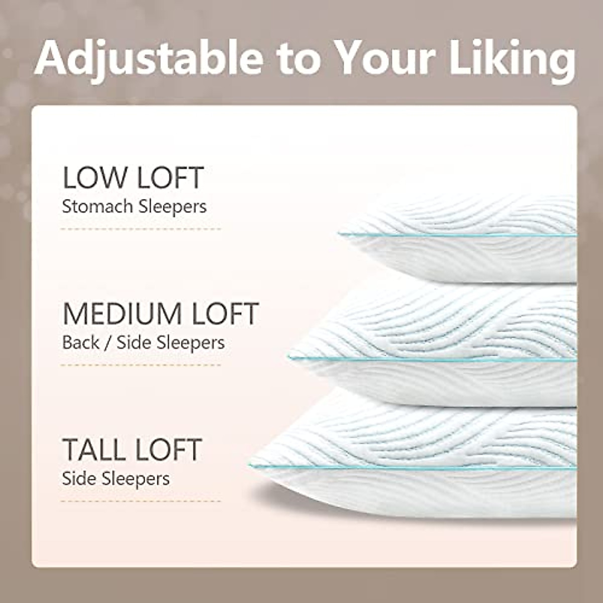 Smilereve Pillows Queen Size Set of 2 Cooling Memory Foam Pillows for Sleeping Adjustable Firm Pillow for Back and Side Sleeper