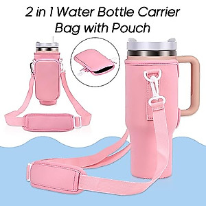 Water Bottle Carrier Bag with Pouch Compatible with Stanley 40oz Tumbler with Handle, Water Bottle Pouch for Stanley Quencher H2.0 Flowstate, Stanley Adventure Quencher, Simple Modern 40 oz Tumbler