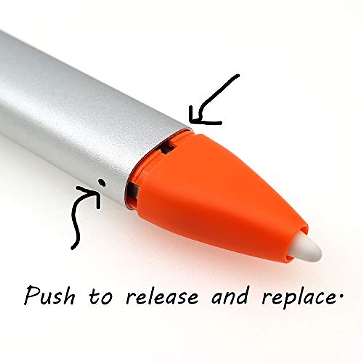 Replacement Pencil Tips + Pencil Cap Set Compatible with Logitech Crayon Digital Pencil, Replacement Accessories Pencil Nib+Pencil Nib Cover+ Protective Pencil Cap Combo for Logitech Crayon,Orange