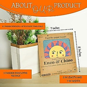 Enzo & Chino Swedish Dishcloths for Kitchen | Reusable Paper Towels Washable | 5 Pack Sun Print Swedish Dish Towels | Non-Scratch Cellulose Sponge Cloths | Biodegradable, No Odor