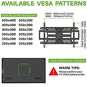 USX MOUNT UL Listed TV Wall Mount for 42"-80" TVS, Fits 16" 18" or 24" Studs, Full Motion Bracket Tilt Swivel Extension with Dual Articulating Arms, Max VESA 600x400mm, Load 110lbs
