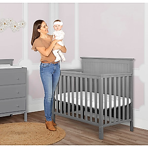 Dream On Me Ava 4-in-1 Convertible Mini Crib in Steel Grey, Greenguard Gold Certified, Non-Toxic Finish, Comes with 1" Mattress Pad, with 3 Mattress Height Settings