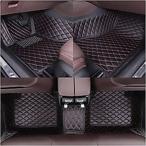 Aerfine Customized Luxury Leather car Floor mats Non Slip Floor mats for Cars All Weather Floor mats (Dark Brown Beige)