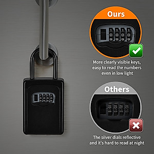 Portable Key Lock Box, Upgrade Clearly Visible Numbers, Lock Box Wall Mounted for House Key, 5 Key Capacity, Weatherproof Resettable Code (1 Pack, Black)