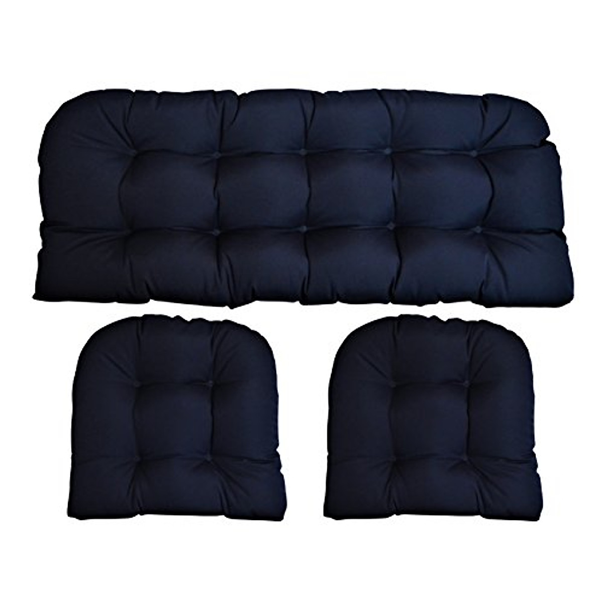 RSH DECOR Indoor Outdoor 3 Piece Wicker Cushion Set, Loveseat Settee 41" x 19" & 2 Matching Chair Cushions 19" x 19" - Made with Sunbrella Canvas Navy Blue Fabric