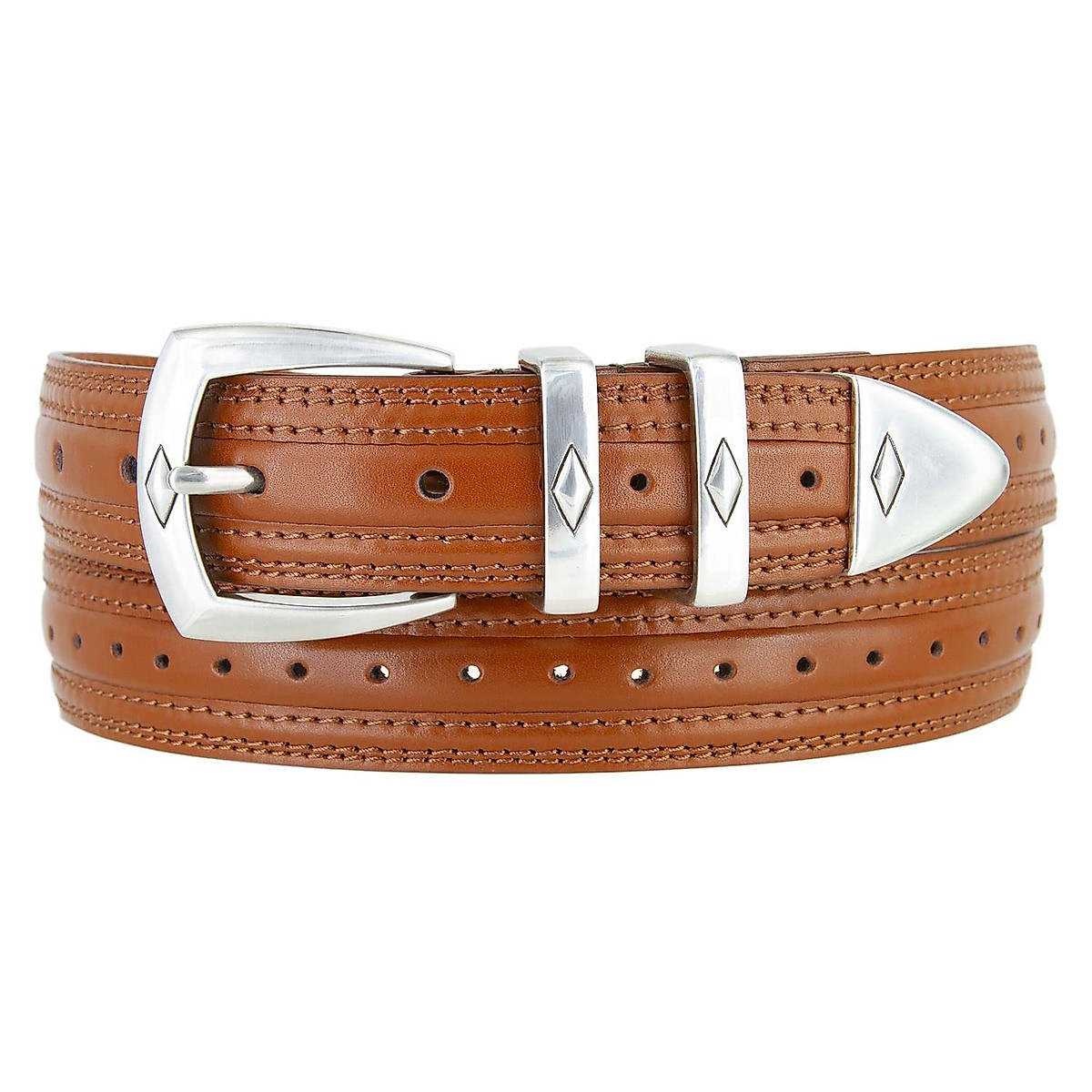 Men's Belt Perforated Leather Dress Designer Belt 1-1/8"(30mm) Wide (Tan, 40)