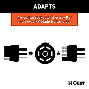 CURT 57102 Dual-Output 4-Way Flat Vehicle-Side to 7-Way RV Blade Trailer Wiring Adapter with Backup Alarm , black