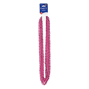 Beistle Small Bead Necklaces, Cerise Light Pink, 7mm x 33"