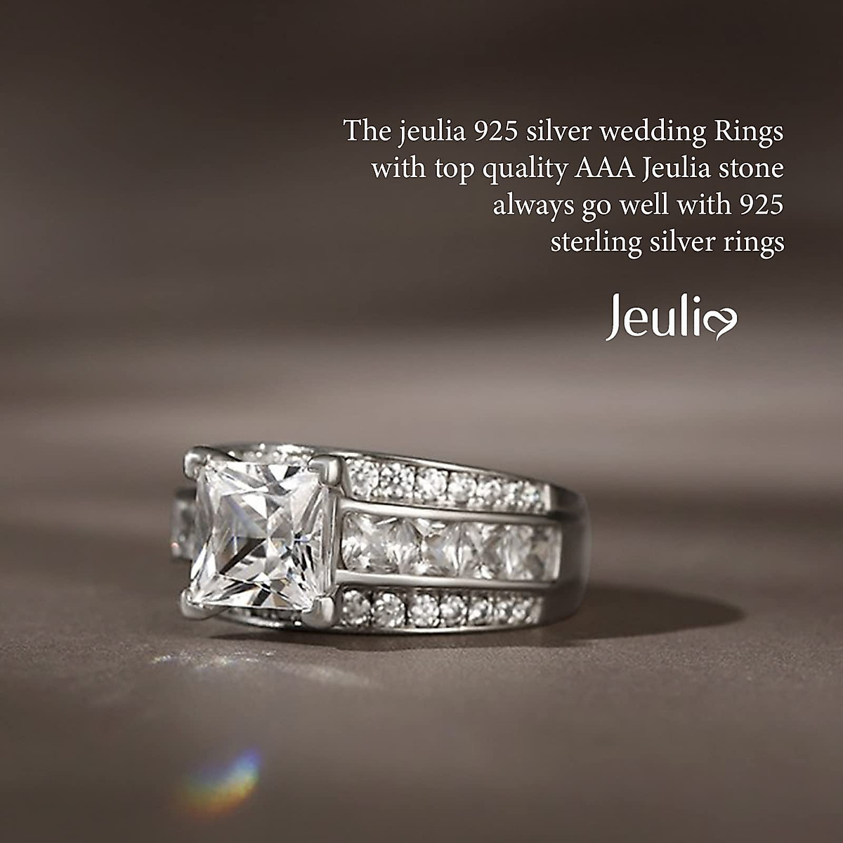 Jeulia Classic Princess Cut Sterling Silver Ring Cubic Zirconia Wedding Diamond Band Rings Engagement Bridal Anniversary Rings for her (Silver, 9.5)