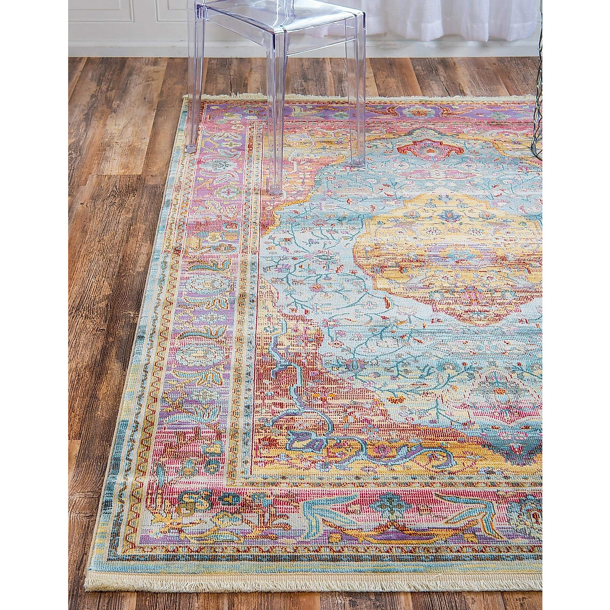 Unique Loom Baracoa Collection Area Rug - Miramar (5' 5" x 8' Rectangle, Light Blue/ Blue)