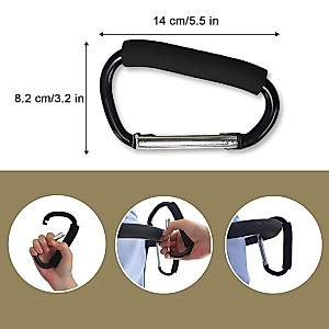 Baby Stroller Hooks Clips,Mommy Hook Stroller Accessory Clip,2Pcs Universal Mom Strollers Diaper Storage Bag Hooks Wallet Shopping Bags Spring Snap Keychain Clip Hook D Ring Spring Clips(Black)