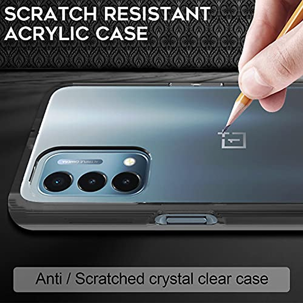 Orzero Case Compatible for OnePlus Nord N200 5G, Solid Acrylic Back Cover TPU Frame Scratch Resistant Shock Absorbing Body Protection Phone Case - Black