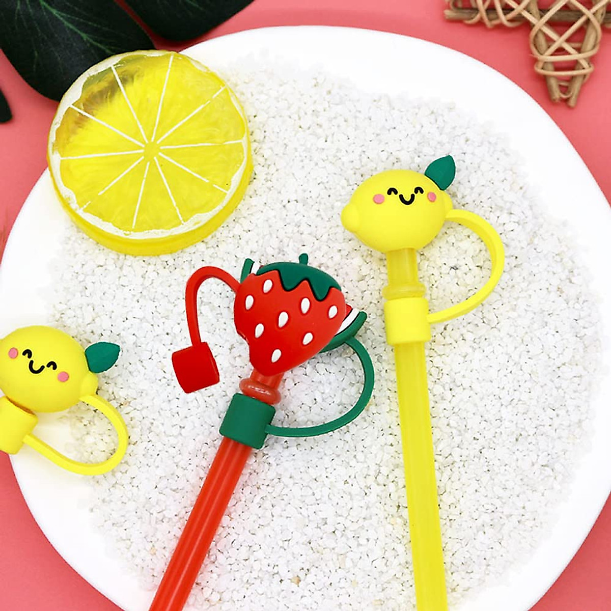 AWEELON 12Pcs Straw Covers Cap, Monkle Silicone Straw Topper Reusable Dust-Proof Straw Tips for Drinking Straws Plug Straw Caps Decoration Home Kitchen Accessories