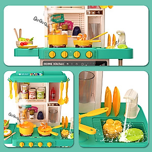 Kids Kitchen Play Set，Interactive Kids Kitchen Play Set with 50Pcs of Pretend Kitchen Toys，Realistic Sound Effects，and Simulated Functionality - Suitable for Toddlers Aged 2-12 Years (green)