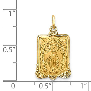 IceCarats 14K Yellow Gold Rectangle Our Lady of Miraculous Medal Blessed Virgin Mary Necklace Charm Pendant 24mm x 13.25mm Only
