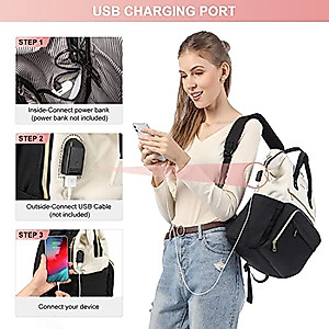 LOVEVOOK Laptop Backpack Purse for Women, 17 Inch Computer Business Stylish Backpacks, Doctor Nurse Bags for Work, Casual Daypack Backpack with USB Port, White-Black