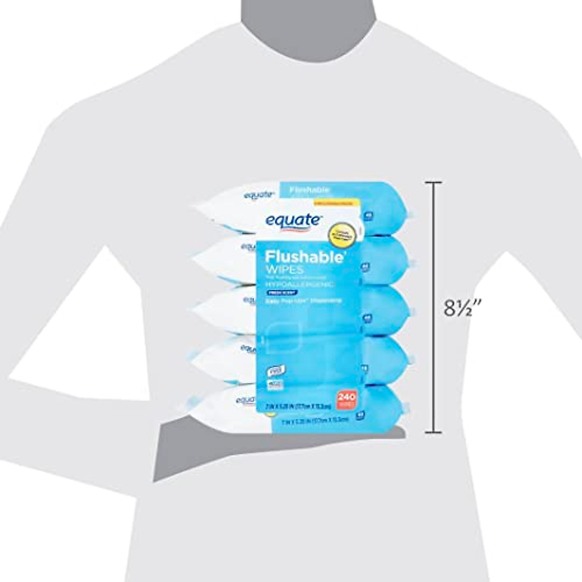 Equate Fresh Scent Flushable Wipes, 7" X 5.25", Count of 240, 5 Pack