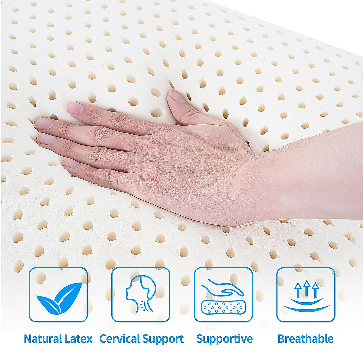 Bed Pillows for Sleeping, Natural Latex Pillow, Bedding Pillow, Soft Pillow with Removable Pillowcase for Back, Stomach or Side Sleepers, M21-11-MBZ