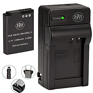 BM Premium EN-EL12 Battery and Charger for Nikon Coolpix A1000 B600 W300 A900 AW100 AW110 AW120 AW130 S6300 S8100 S8200 S9050 S9200 S9300 S9400 S9500 S9700 S9900 P310 P330 P340 KeyMission 170, 360
