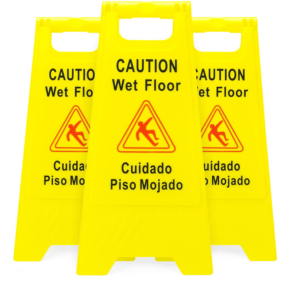 Bolthead Industrial Caution Wet Floor Signs | 2-Sided Bilingual Warning, Piso Mojado | Slip & Fall Accident Prevention | 3 Pack