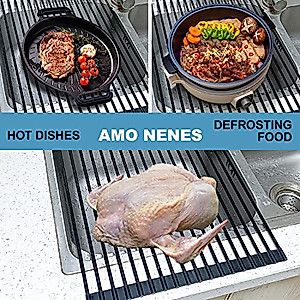 amo nenes Roll-up Dish Drying Rack, Over The Sink Kitchen Rolling Sink Rack, Multipurpose Dry Rack Dish Drainer, Stainless Steel Foldable Dish Drying Rack for Sink Counter(17.4" x 13.1")