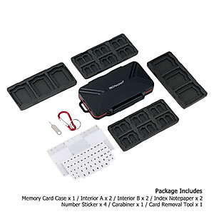 PROfezzion 48 Slots Universal Weatherproof Memory Card Carrying Case Anti-Shock Storage Holder for SD Micro SD CF Cfast XQD Nano Sim Huawei Nano Memory MSD TF CompactFlash Cfexpress SDXC SDHC Cards