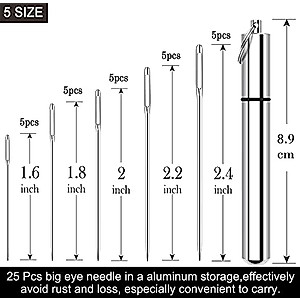 KYUEWRT 25 Large Eye Embroidery Needles-5 Sizes Big Eye Hand Sewing Needles in Aluminum Storage Tube